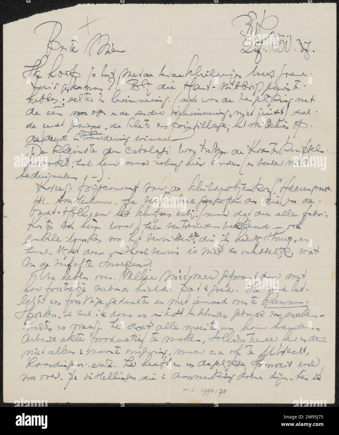 Letter to Mien Cambier van Nooten, Dick Ket, 1937 letter Bennekom ink ...