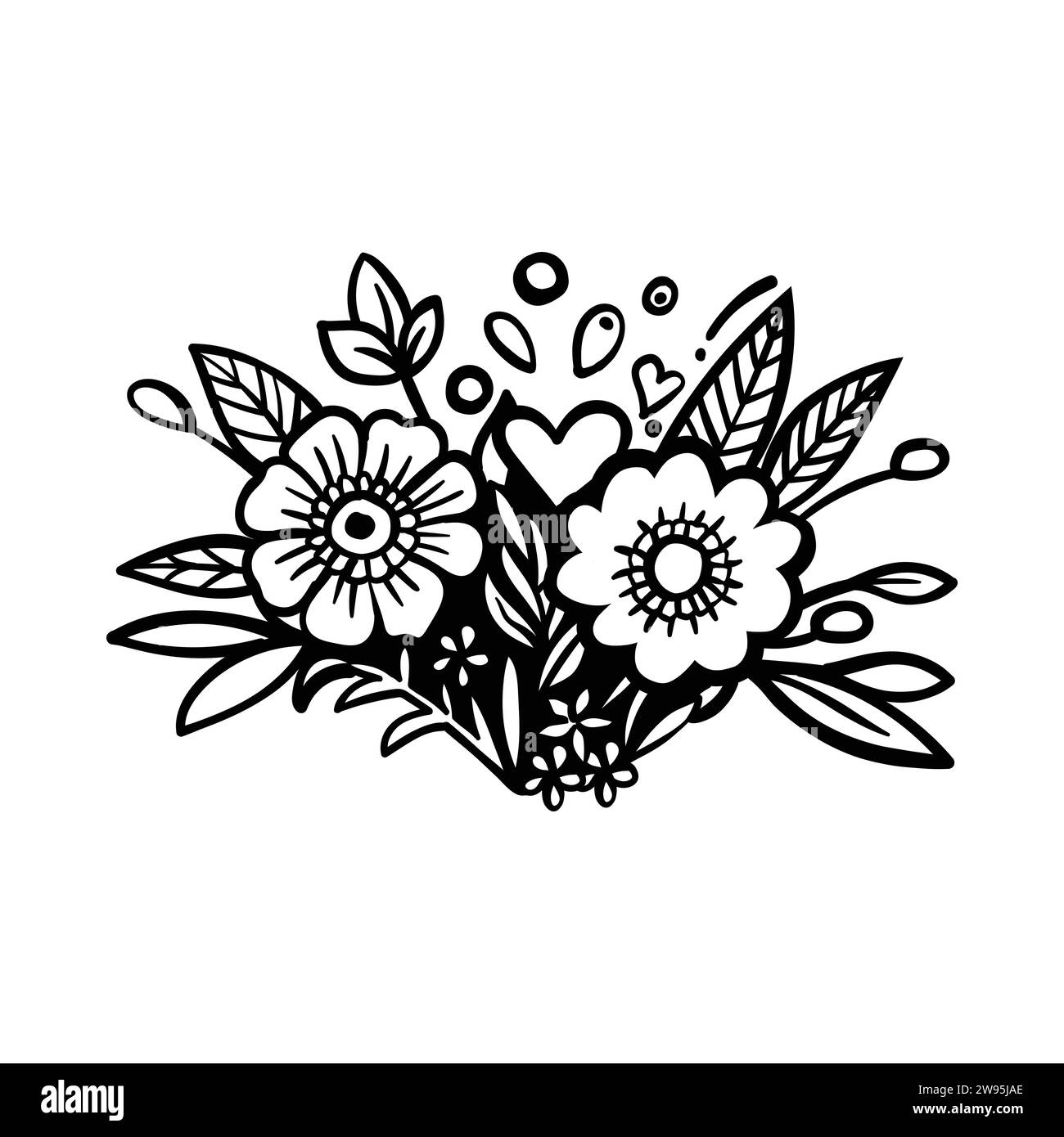 Floral graphic elements, doodle style. Flowers and plants hand drawn ...