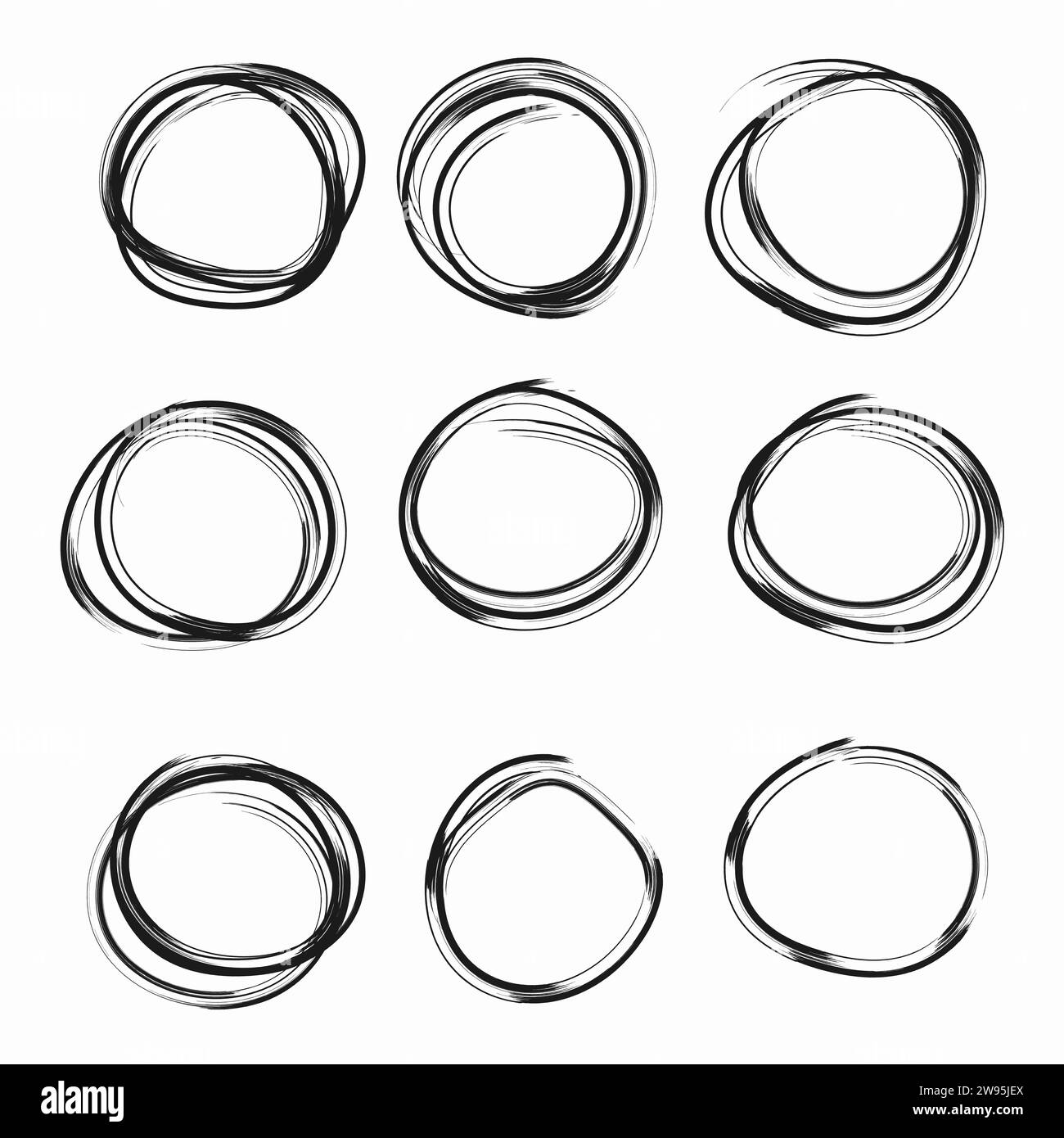 Hand drawn set of border and frame for design use. Vector doodle oval ...