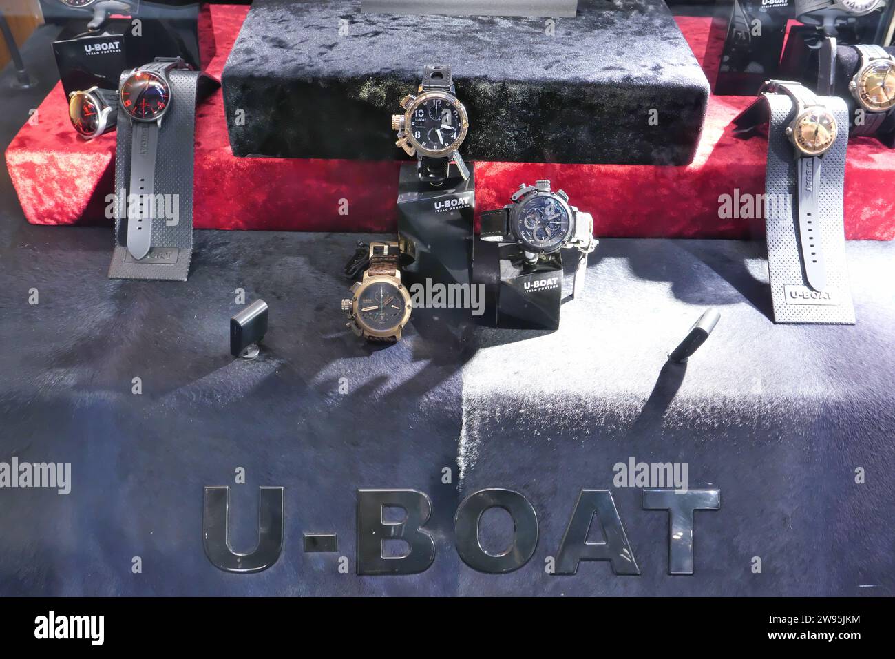 LUXURY WATCHES ON DISPLAY INSIDE THE U BOAT FASHION BOUTIQUE Stock ...