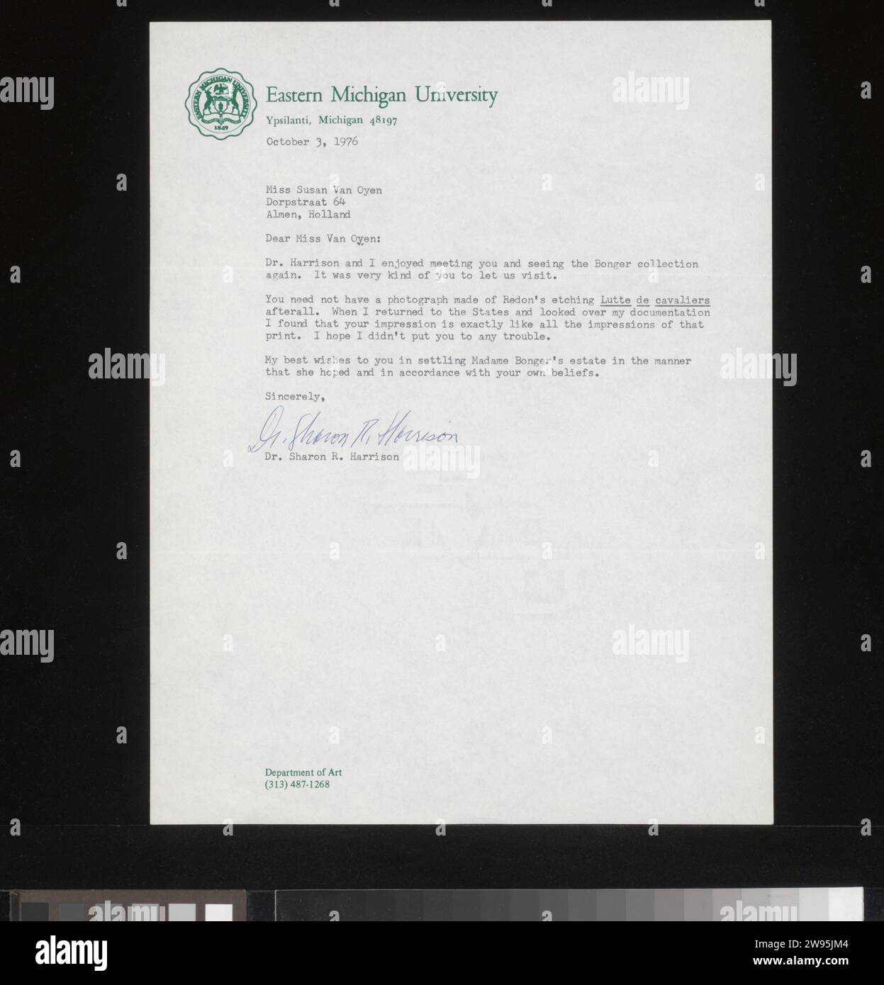 Letter to Suze van Oyen, Eastern Michigan University, 1976 letter ...
