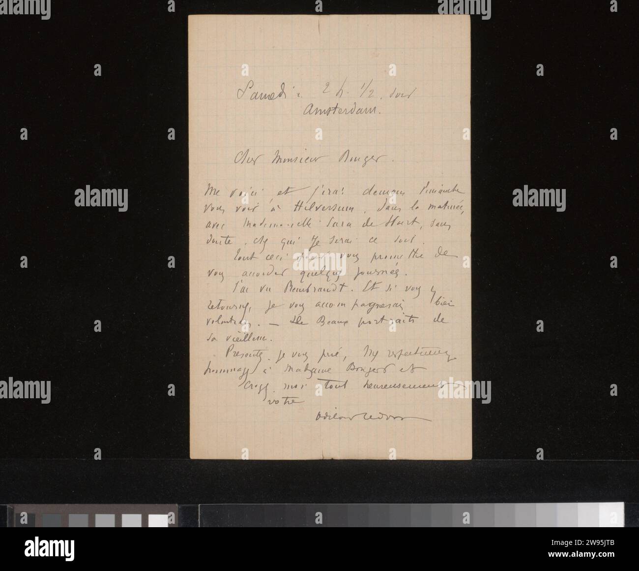 Brief aan Andries Bonger, Odilon Redon, in or before 1898 letter ...