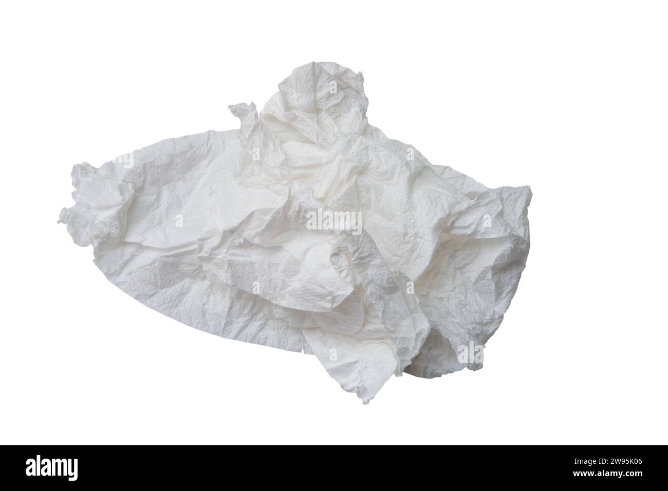 Single screwed or crumpled tissue paper or napkin in strange shape ...