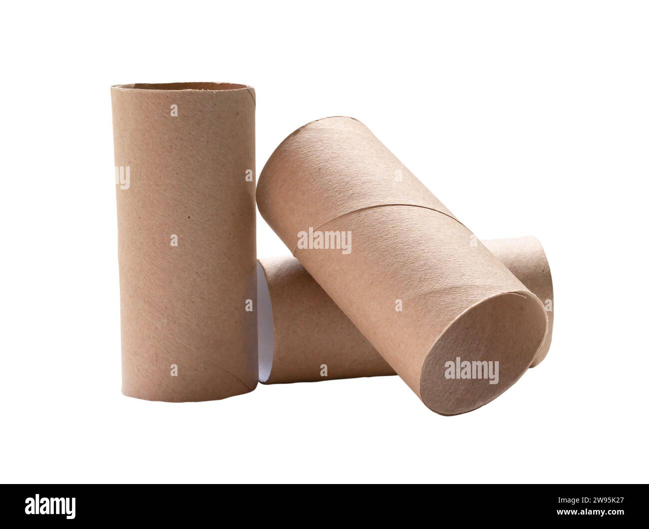 Short tissue paper cores in stack are isolated on white background with ...