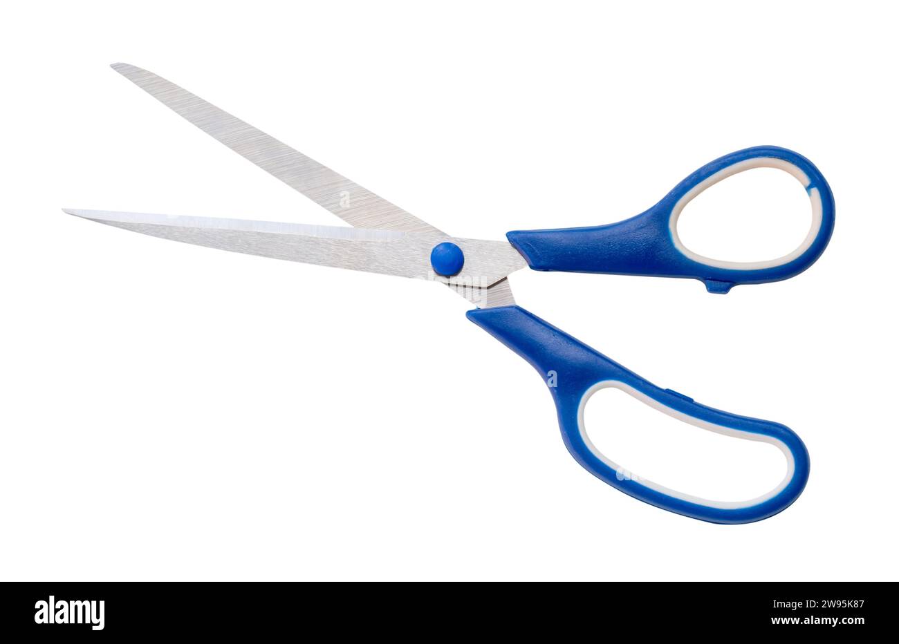 Multipurpose scissors with blue handle is isolated on white background ...