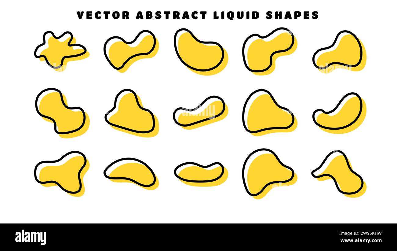 Outline blob shapes, fluid or liquid round abstract elements. Black and ...