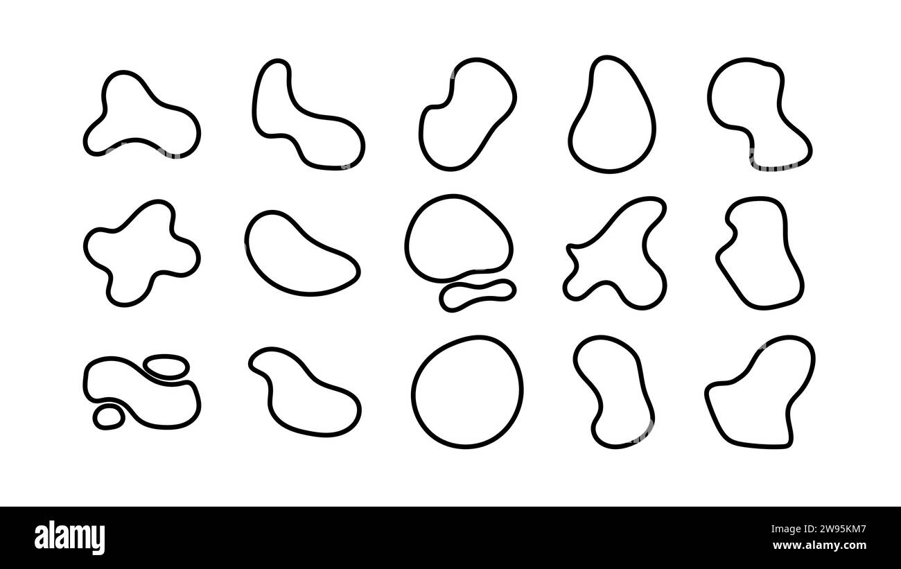 Outline blob shapes, fluid or liquid round abstract elements. Black ...