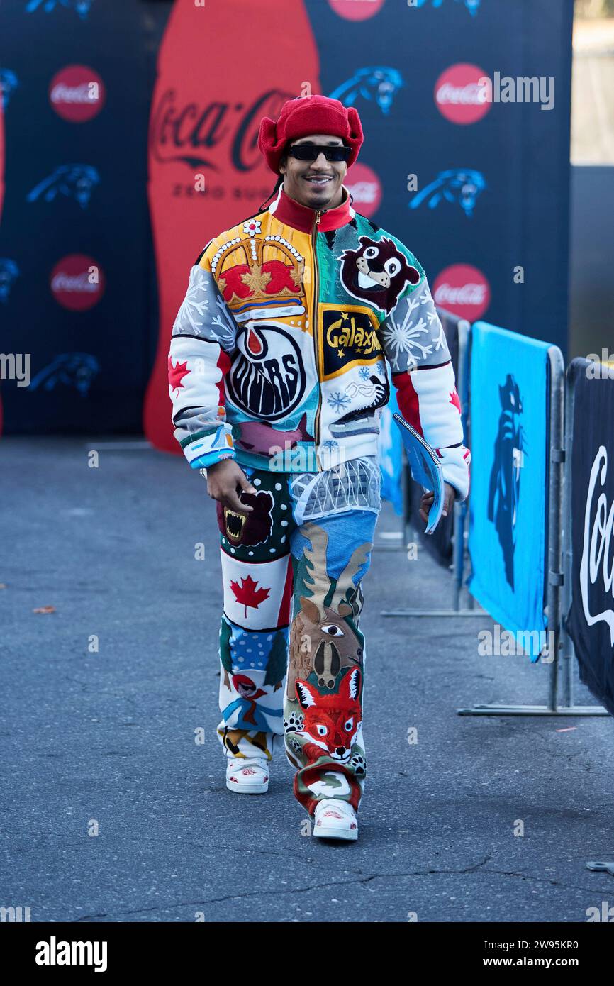 Carolina Panthers running back Chuba Hubbard (30) arrives at Bank of ...