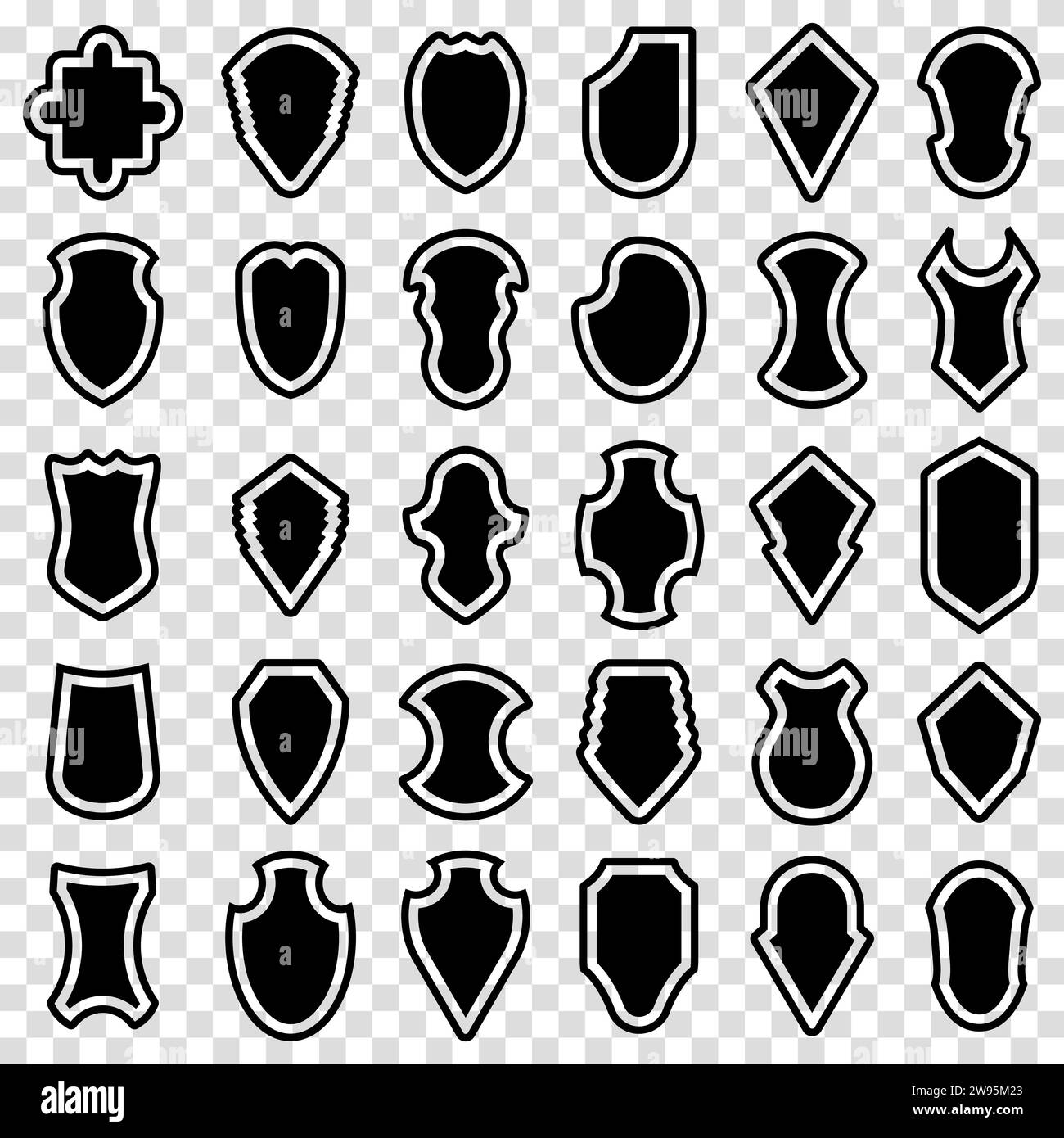 Collection protection emblem. Set of black heraldic shield icon. Vector ...