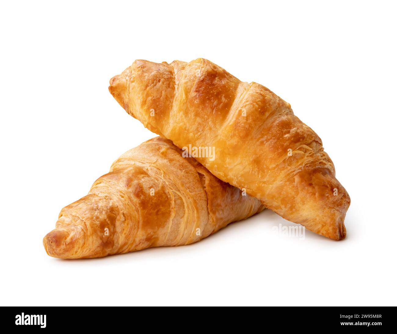 two piece of croissant in stack are isolated on white background with ...