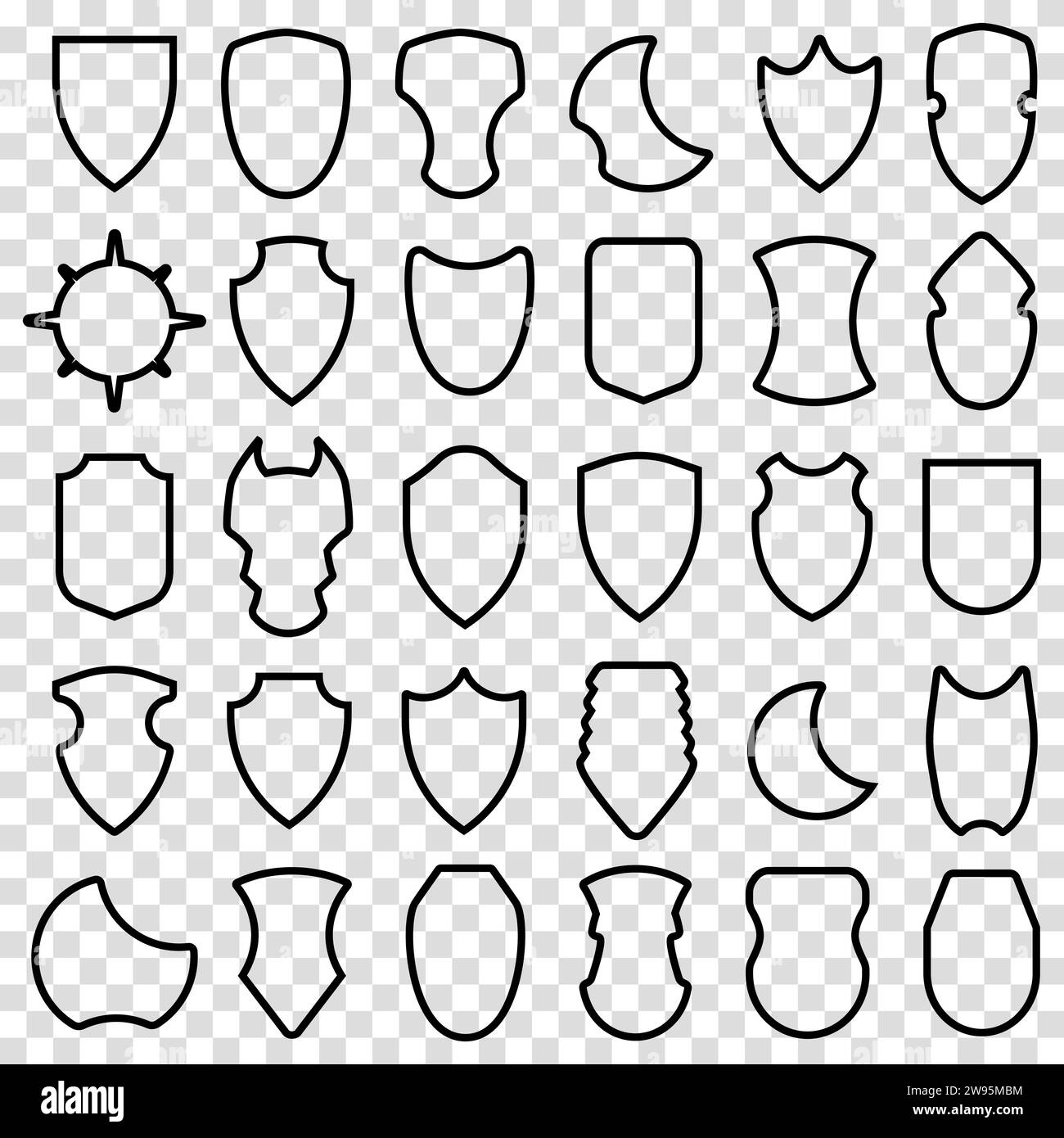 Set of black heraldic shield icon. Collection protection emblem. Vector ...