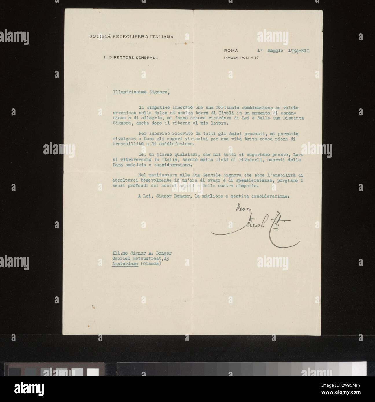 Brief Aan Andries Bonger, Italian oil company, 1934 letter Letter ...