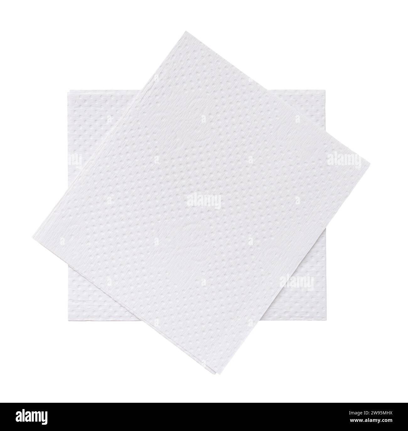 Top view of two folded pieces of white tissue paper or napkin in stack ...