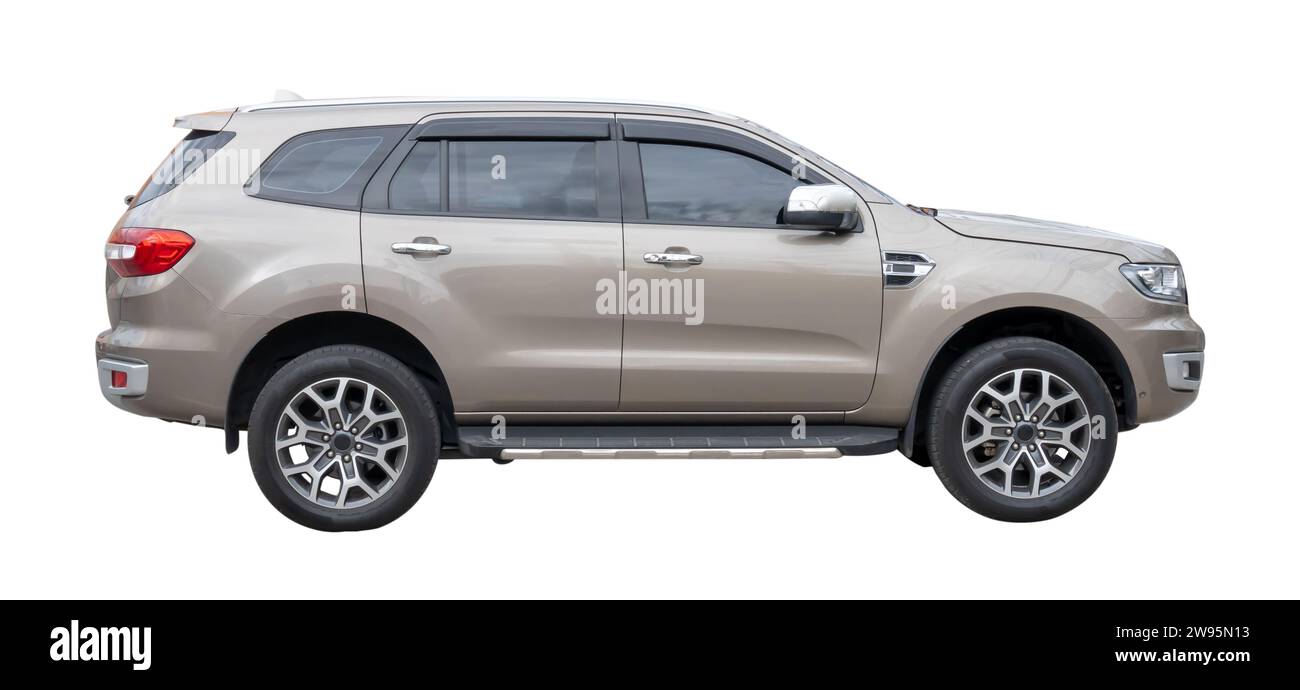 Beautiful gray SUV car is isolated on white background with clipping ...