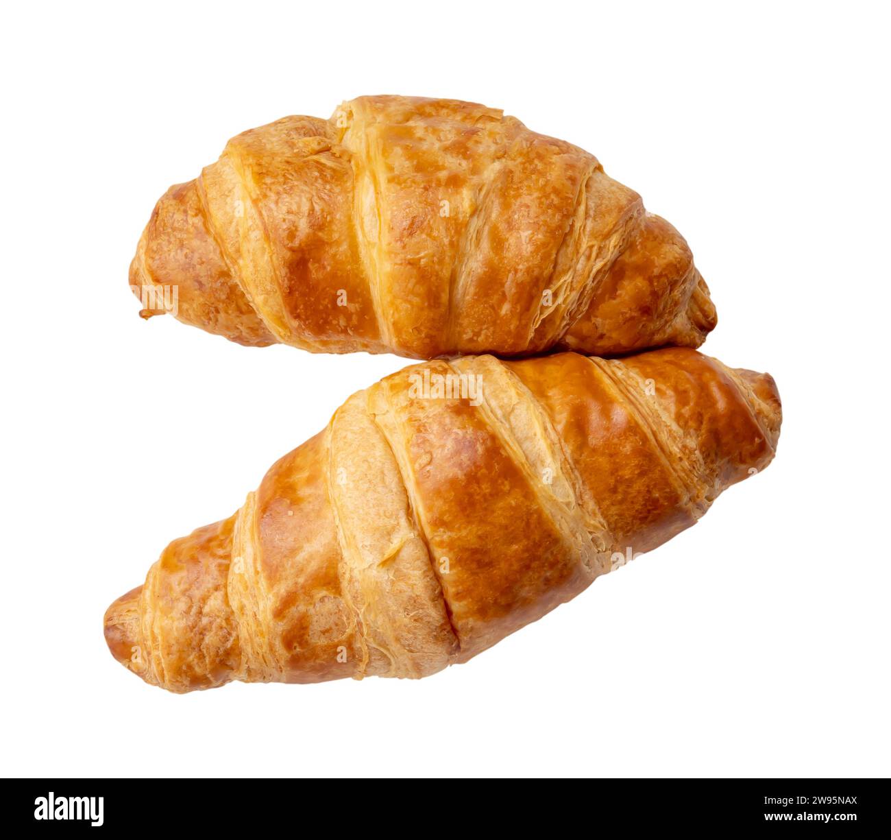 Top view of two piece of croissant in stack are isolated on white ...