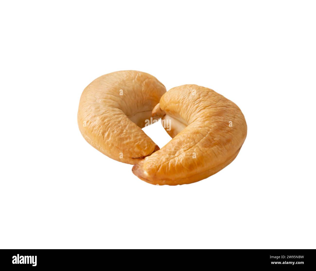 Top view of two Roasted brown cashew nuts in stack are isolated on ...