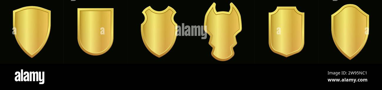 Set of realistic golden heraldic shields. Glass and glossy shield ...