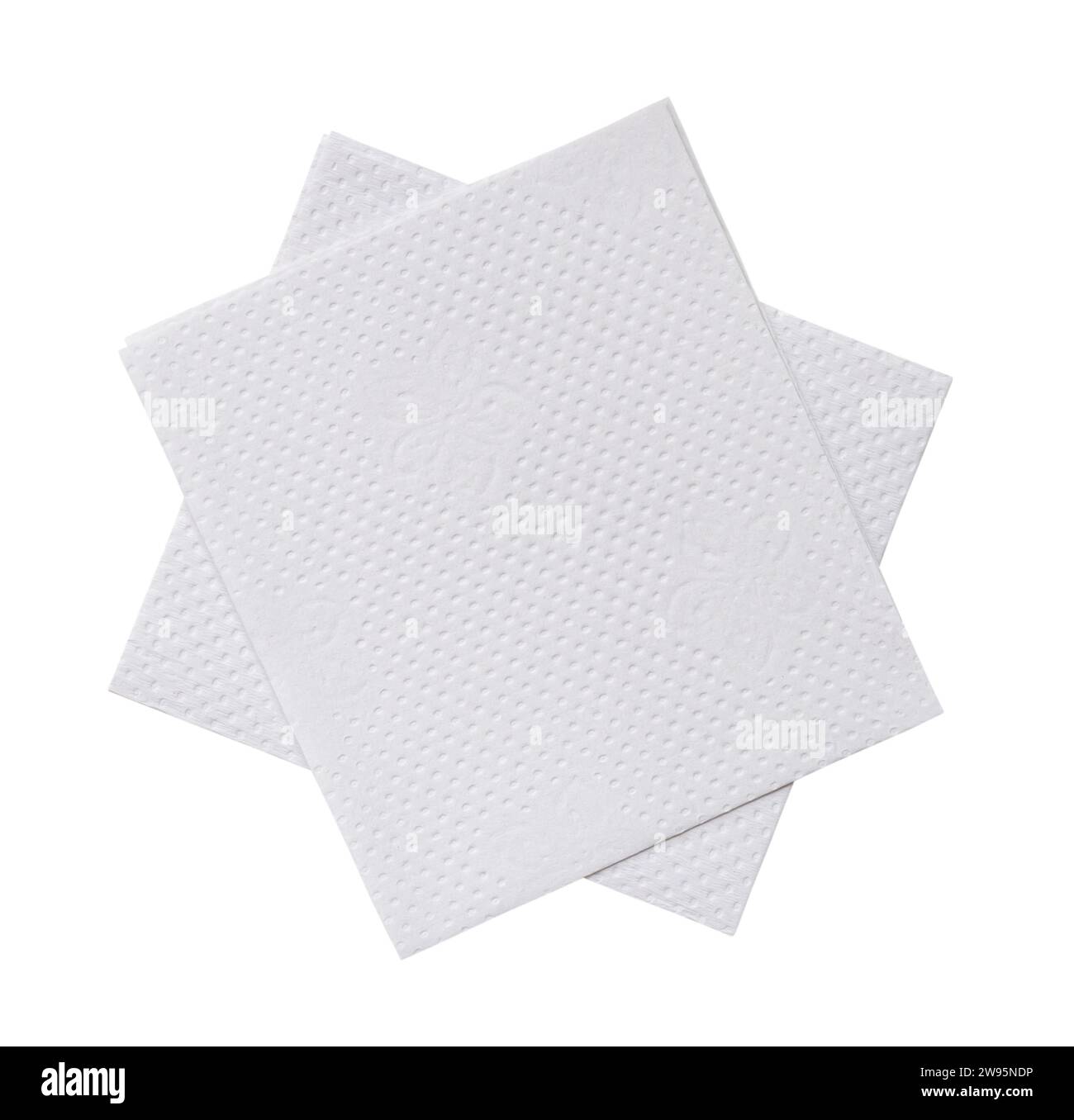 Top view of two folded pieces of white tissue paper or napkin in stack ...