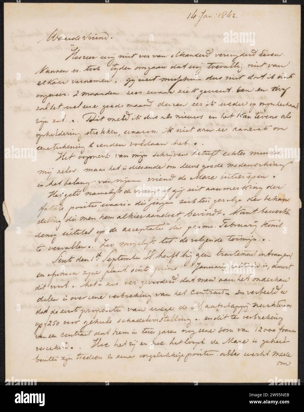 Letter to Ary Johannes Lamme, Lodewijk Anthony Vintcent, 1842 letter paper. ink writing ...