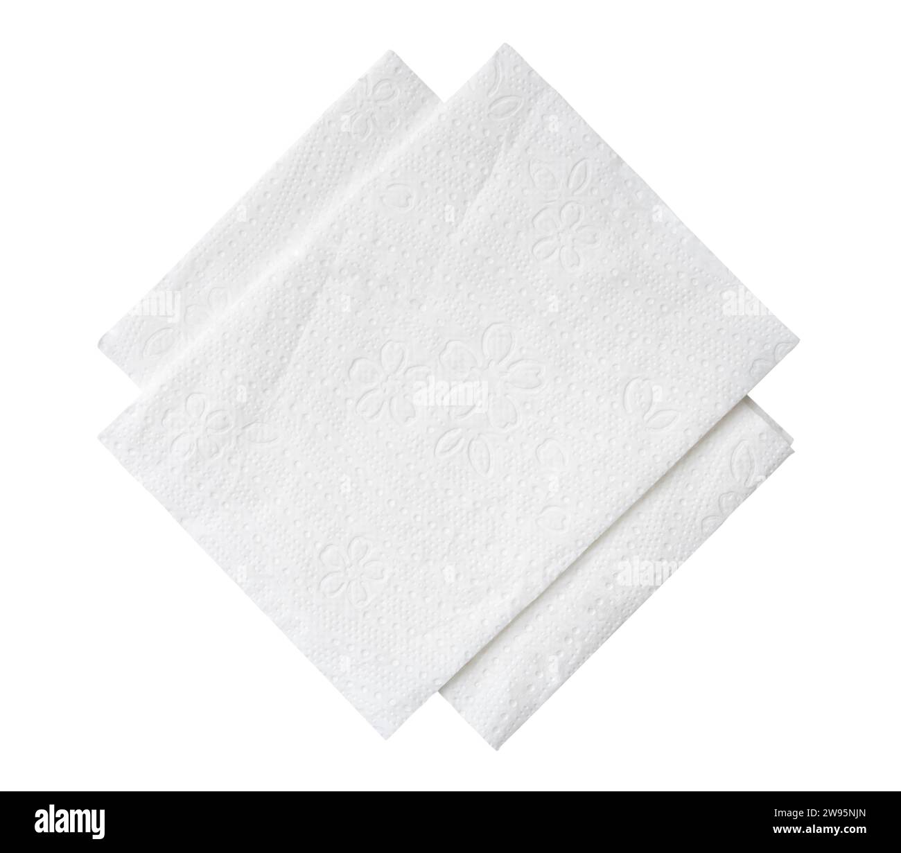 Top view of two folded pieces of white tissue paper or napkin in stack ...