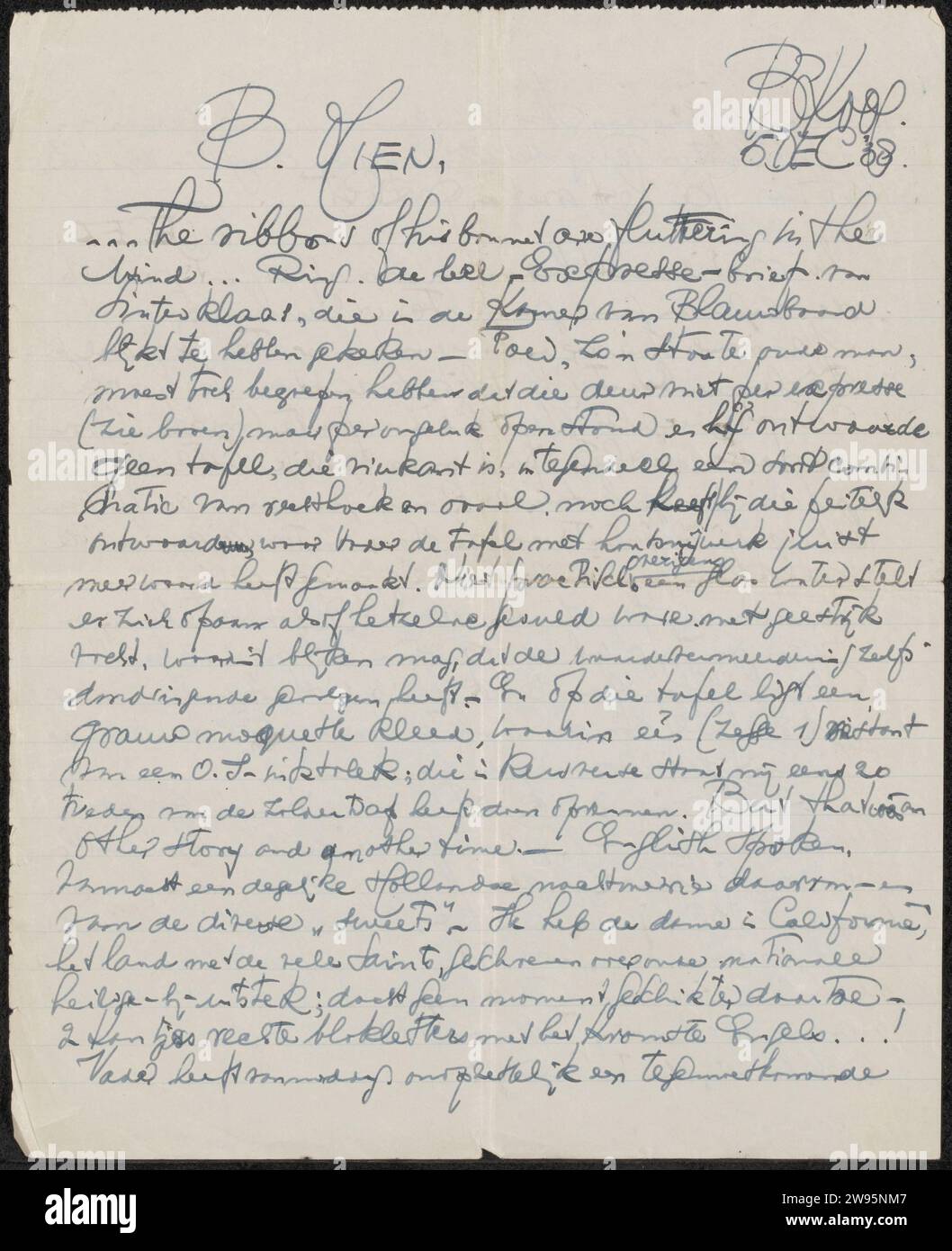 Letter to Mien Cambier van Nooten, Dick Ket, 1938 letter Bennekom ink ...