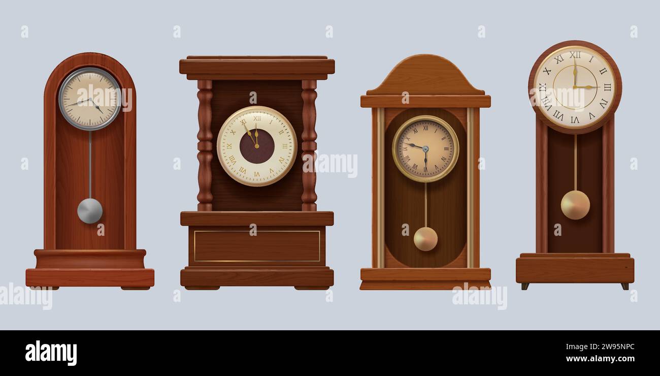Antique clock. Vintage retro time symbols old realistic premium clocks ...