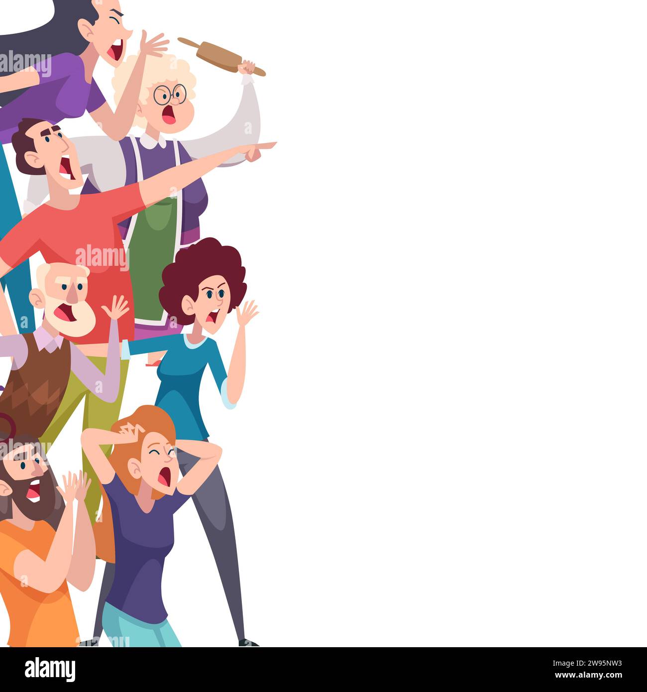 Aggressive people. Screaming characters aggressive persons pointing and ...