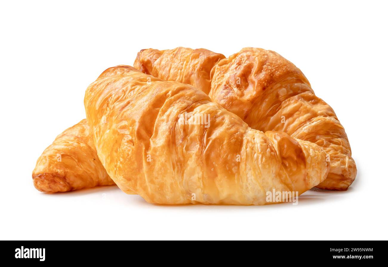 Three piece of croissant in stack are isolated on white background with ...