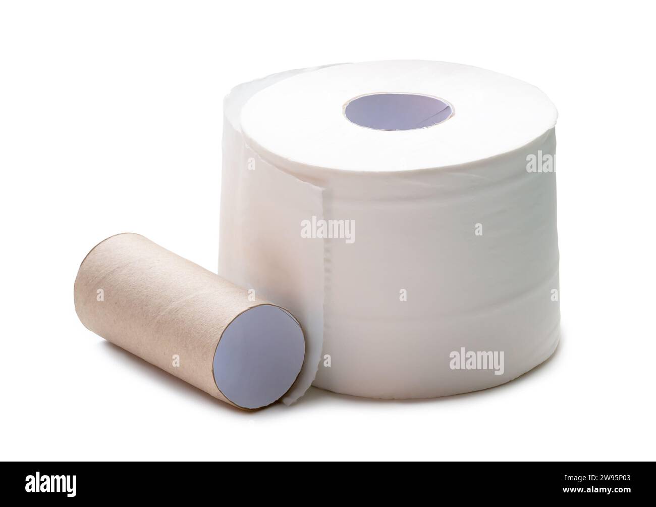 Single roll of white tissue paper or napkin with paper core prepared ...