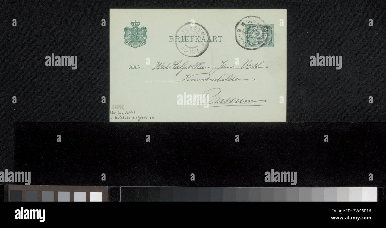 Postcard to Jan Veth, Cornelis Hofstede de Groot, 1899 The Hague ...
