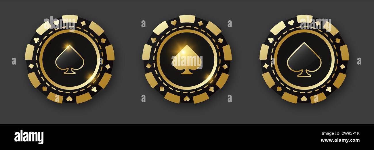 Spades suit chips. Set of gold and black and poker chips. Gambling ...