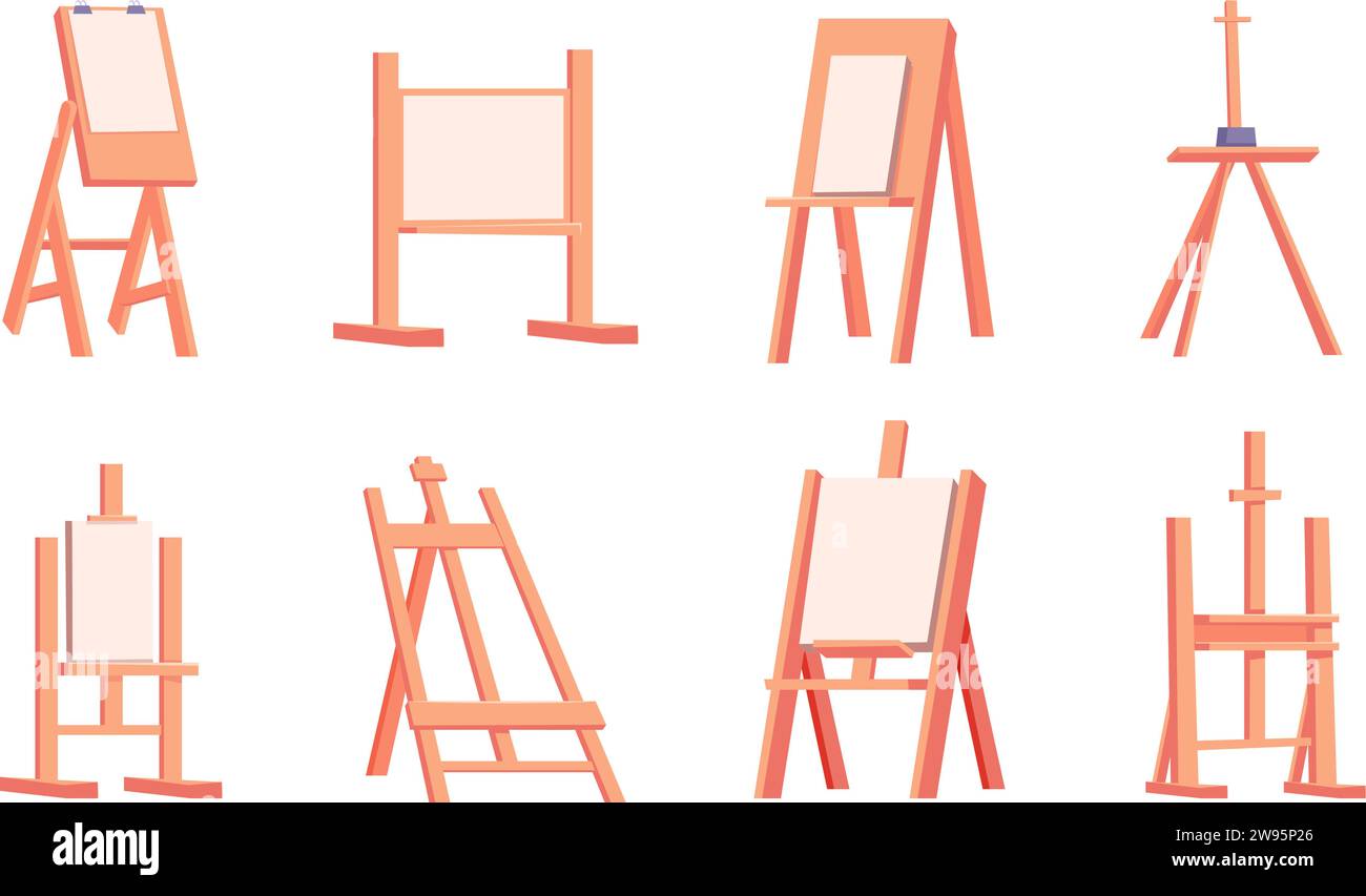 Easel. Frames for painters blank canvas for drawing studio exact vector wooden and metal easel ...