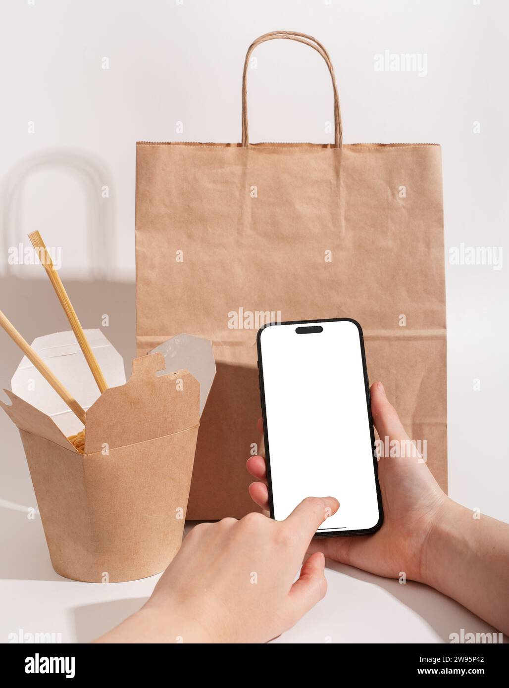 Berlin Germany December 21 2023 Iphone screen mock-up in hand. Ordering ...