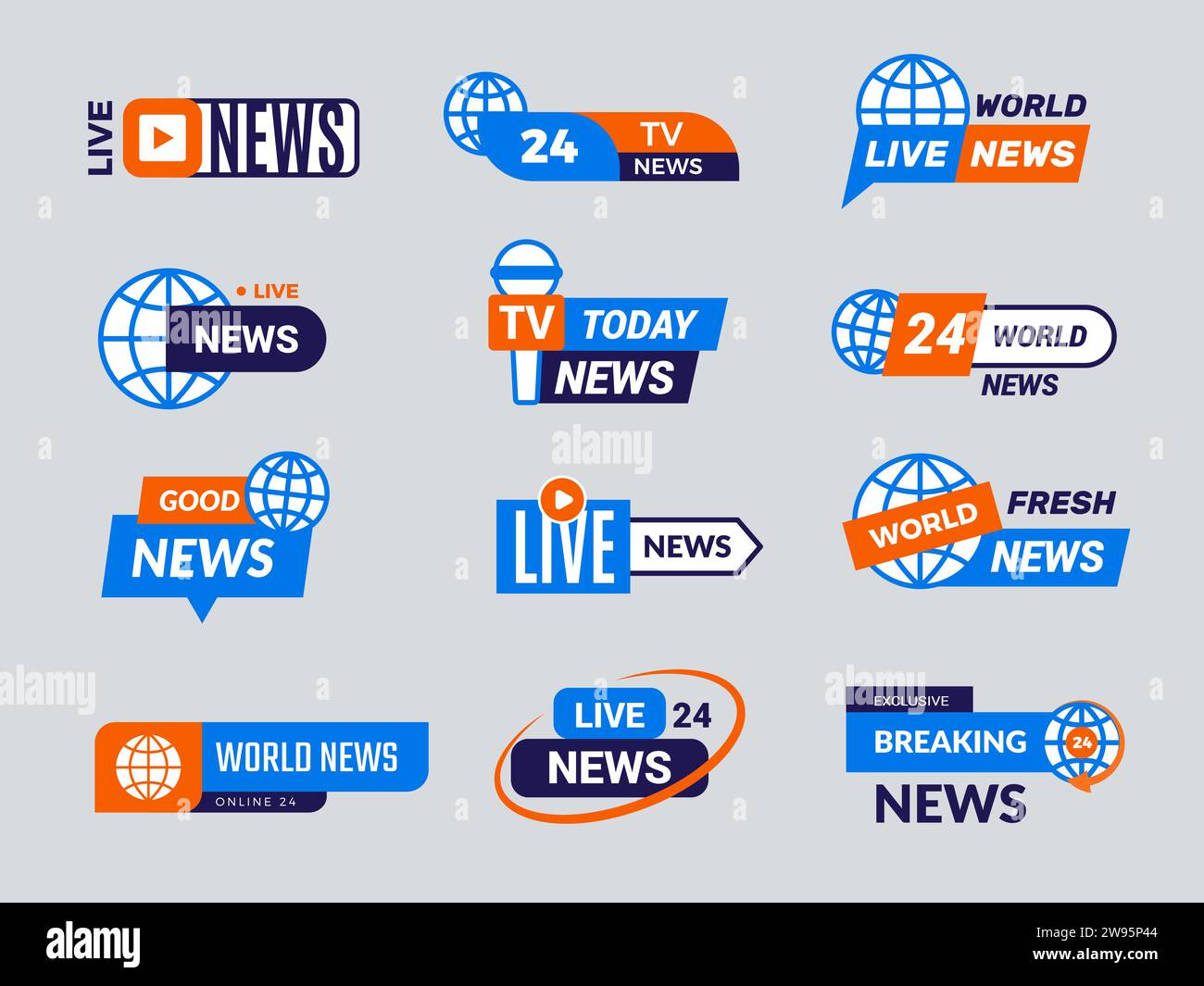 World news logo. Emblems for news tv entertainment recent vector badges ...
