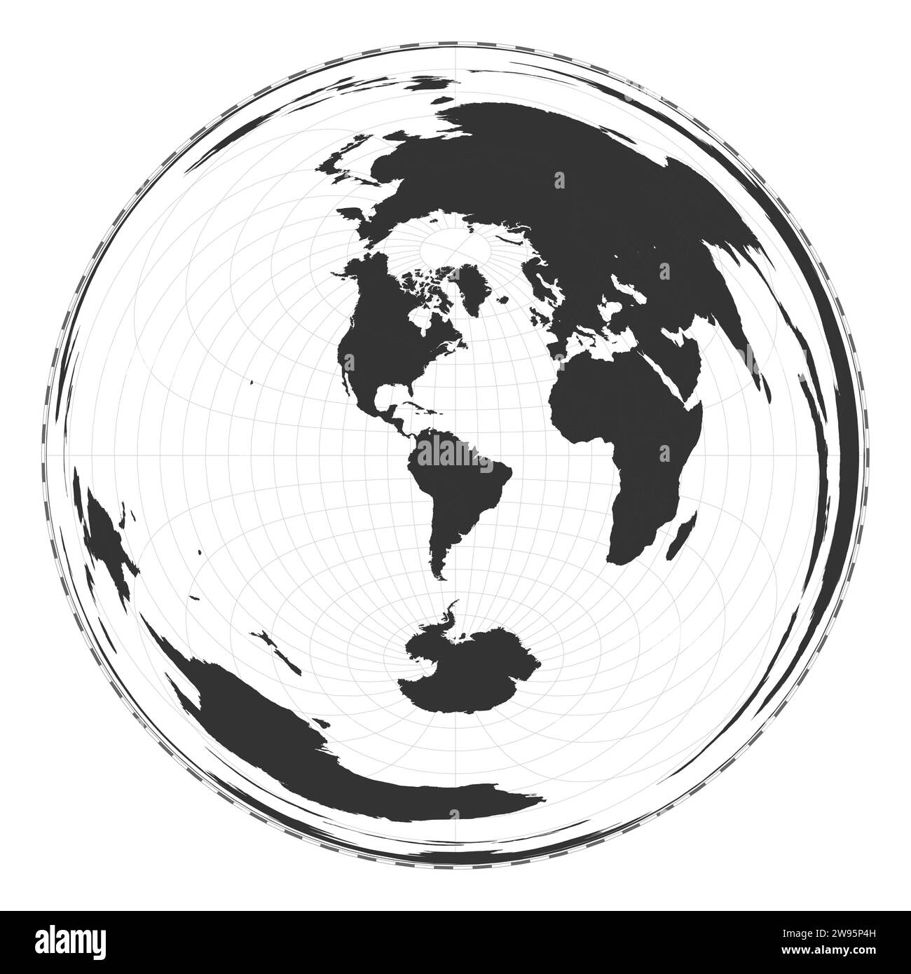 Vector world map. Azimuthal equidistant projection. Plain world ...