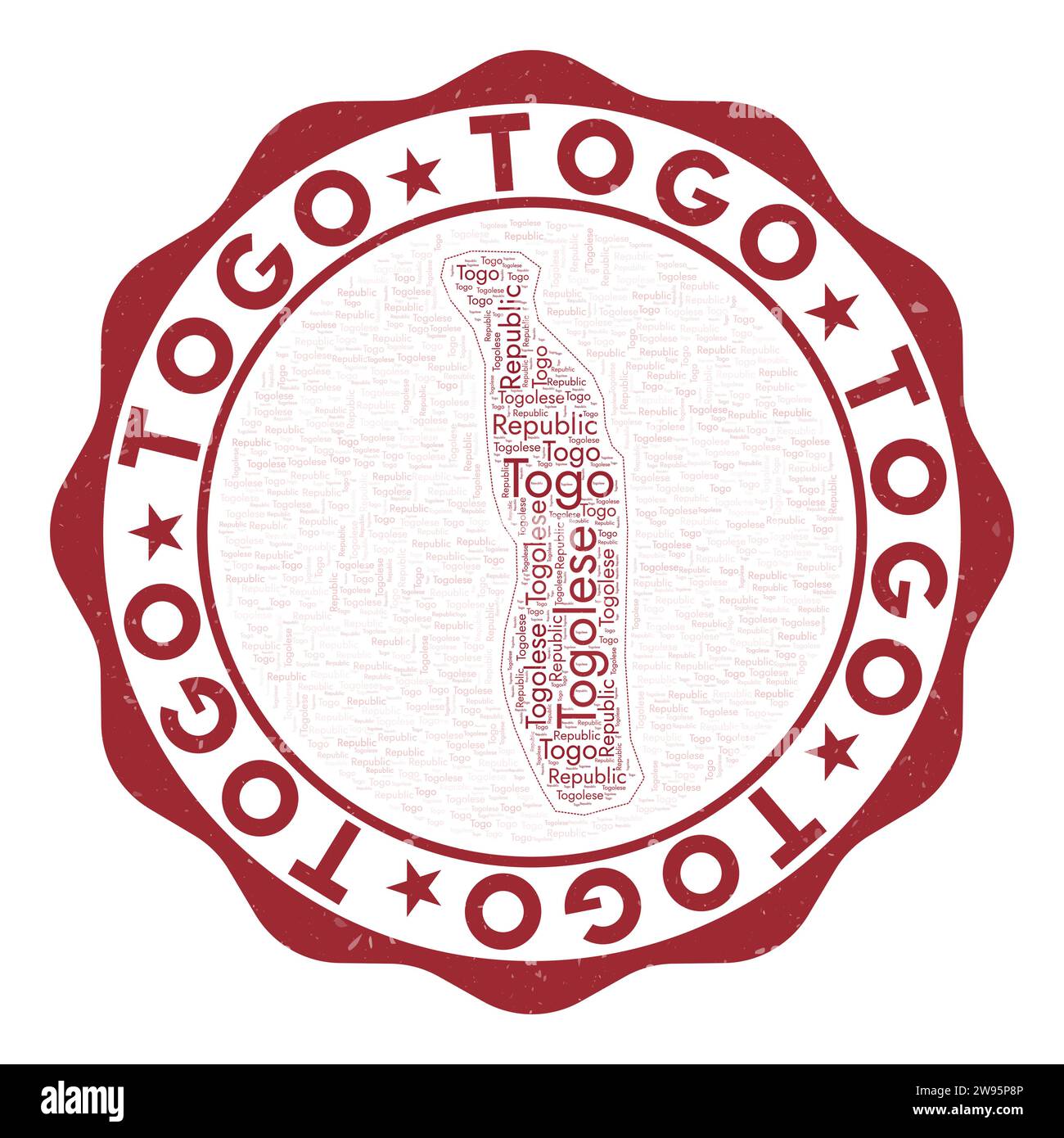 Togo logo. Appealing country badge with word cloud in the shape of Togo ...