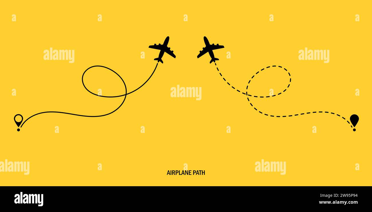 Travel concept. Dotted path airplane. Aircraft tracking. Airplane route ...