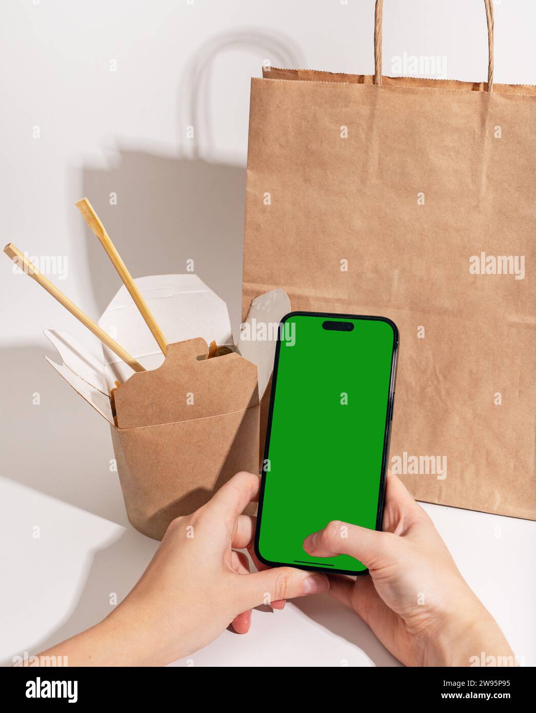 Berlin Germany December 21 2023 Iphone screen mockup in hand. Ordering ...