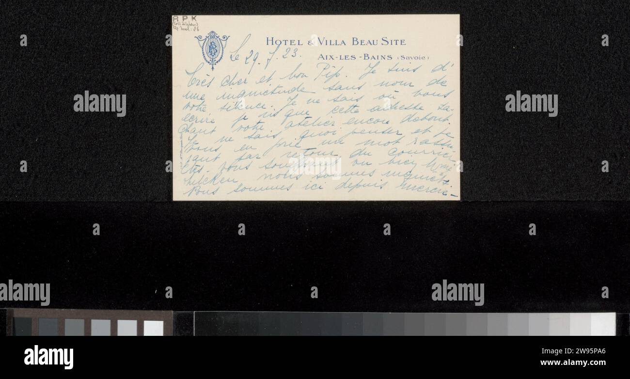 Letter to Philip Zilcken, 1923 letter cardboard. ink writing (processes ...