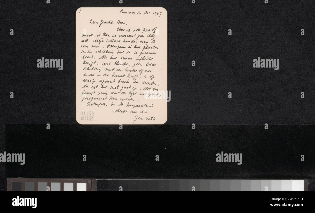 Letter to Pieter Haverkorn van Rijsewijk, Jan Veth, 1907 letter Bussum ...