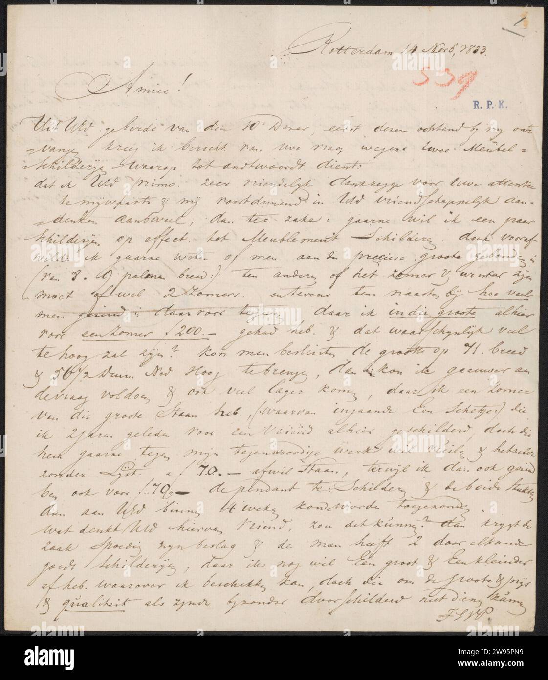 Letter to Christiaan Kramm, Cornelis Gerrit Verburgh, 1833 letter ...