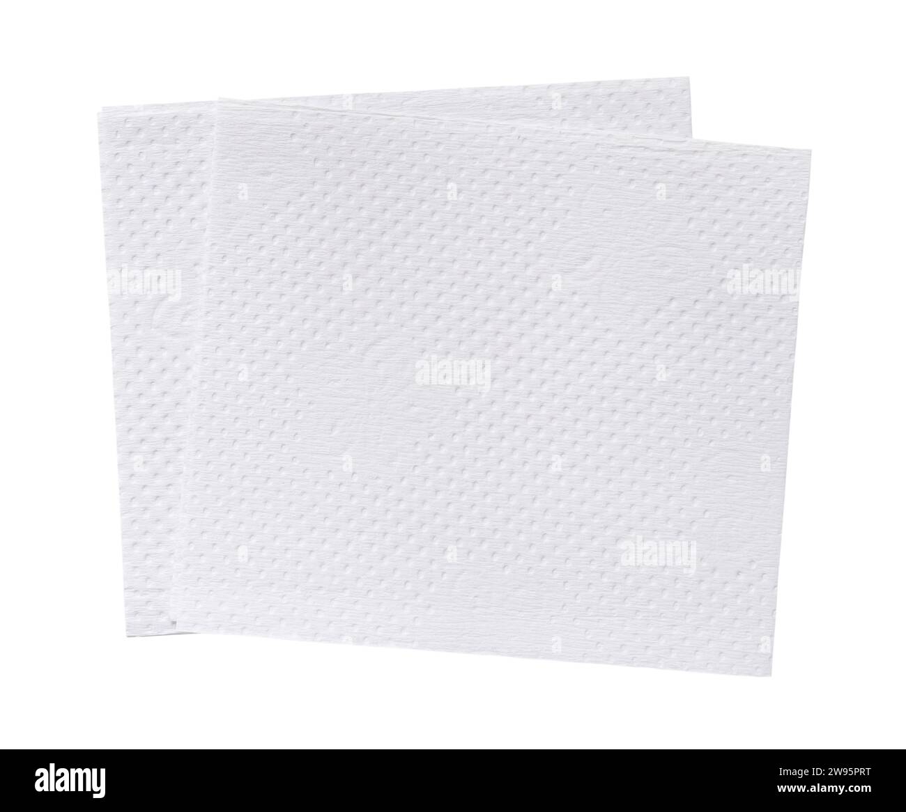 Top view of two folded pieces of white tissue paper or napkin in stack ...