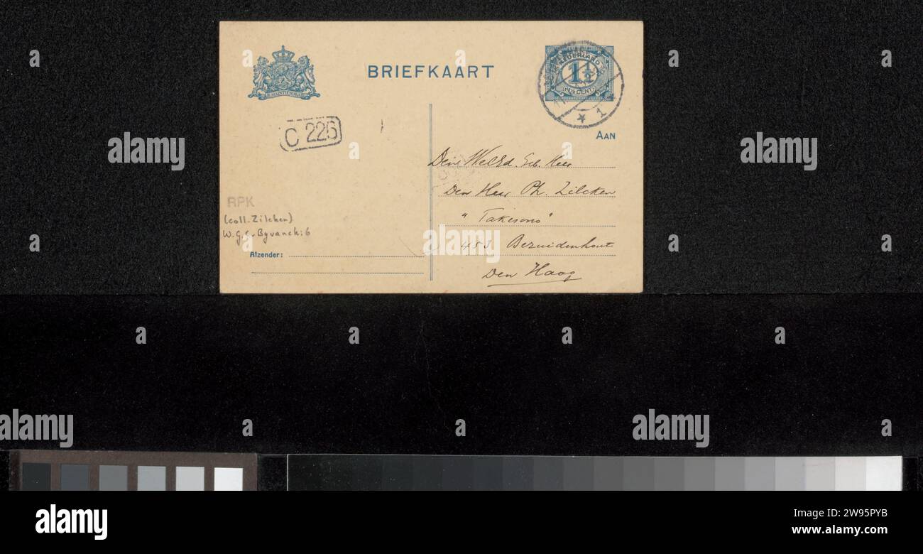 Postcard to Philip Zilcken, 1915 The Hague cardboard. ink writing ...