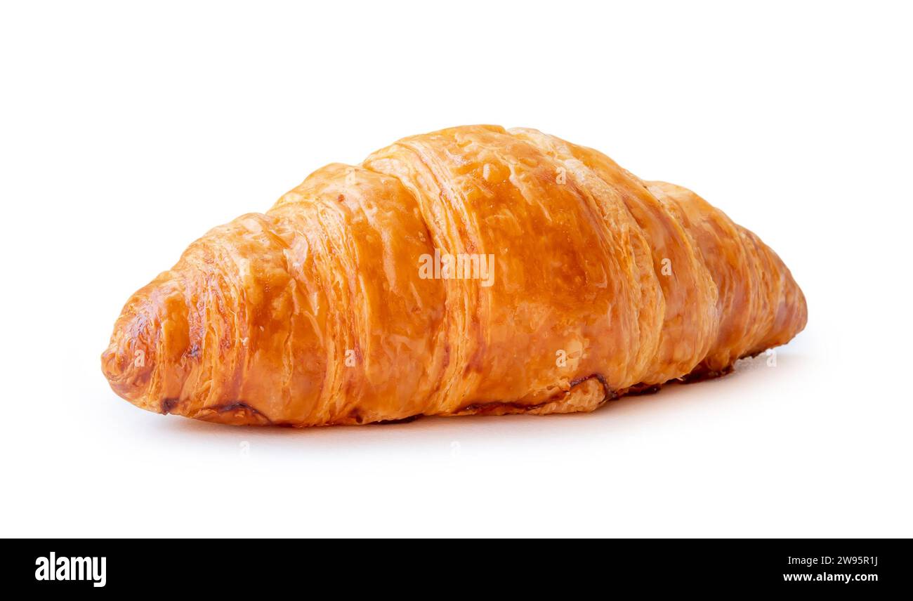 Front view of single croissant is isolated on white background with ...