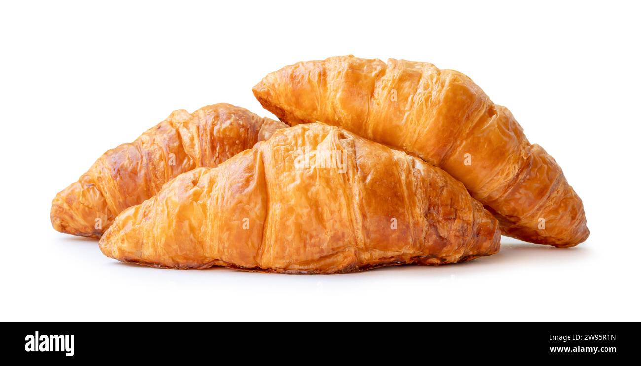 Three pieces of croissant in stack are isolated on white background ...