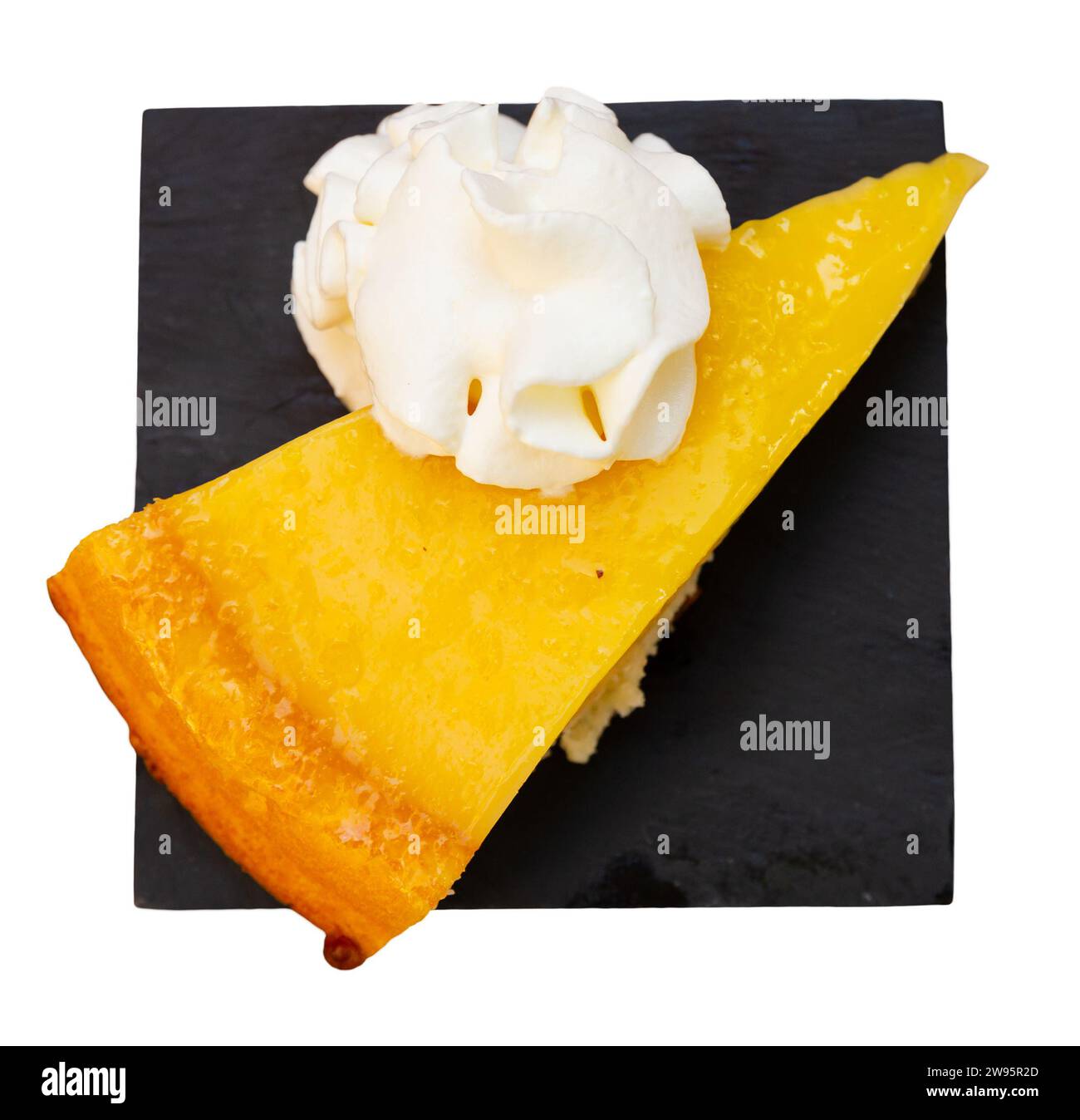 Restaurant dessert on plate - triangular piece of catalan cream pie ...