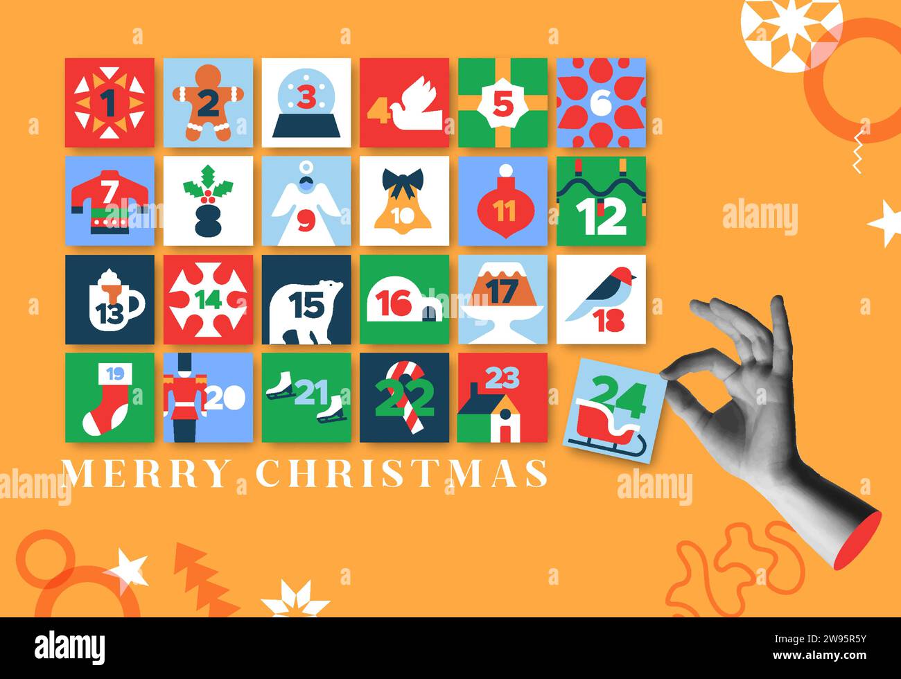 Christmas advent calendar vector illustration. Flat cartoon icons with ...