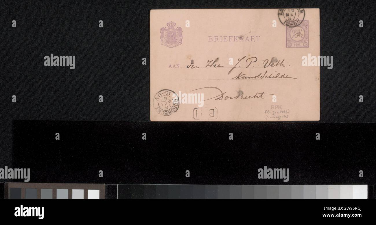 Postcard to Jan Veth, Jac van Looij, 1887 Amsterdam cardboard. ink ...