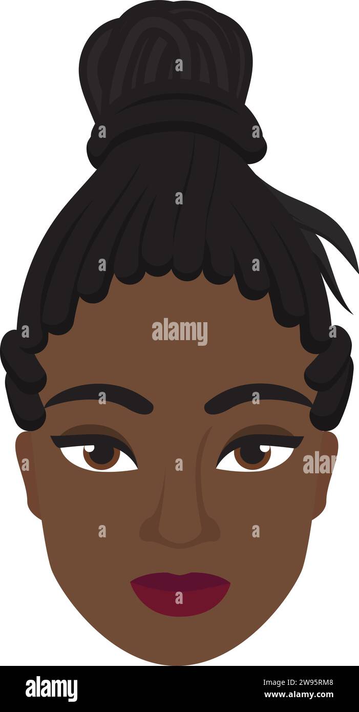 African woman head with bun. Female with dreadlocks hairstyle cartoon ...