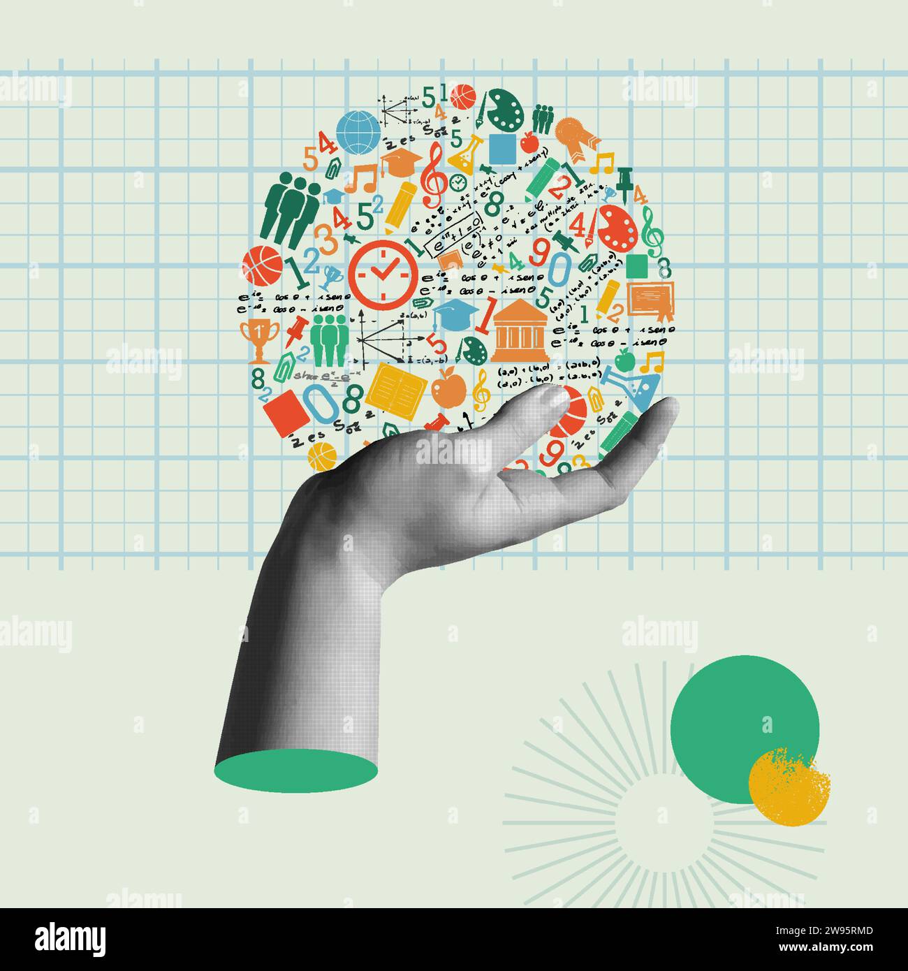 Global education concept vector card illustration. Human hand holding a ...